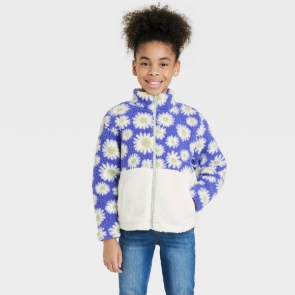 Cat & Jack | Jackets & Coats | Nwt Cat Jack Girls Flower Sherpa Jacket ...